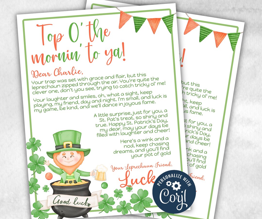 Leprechaun Note Printable | Editable Template | Kid Treasure Hunt ...