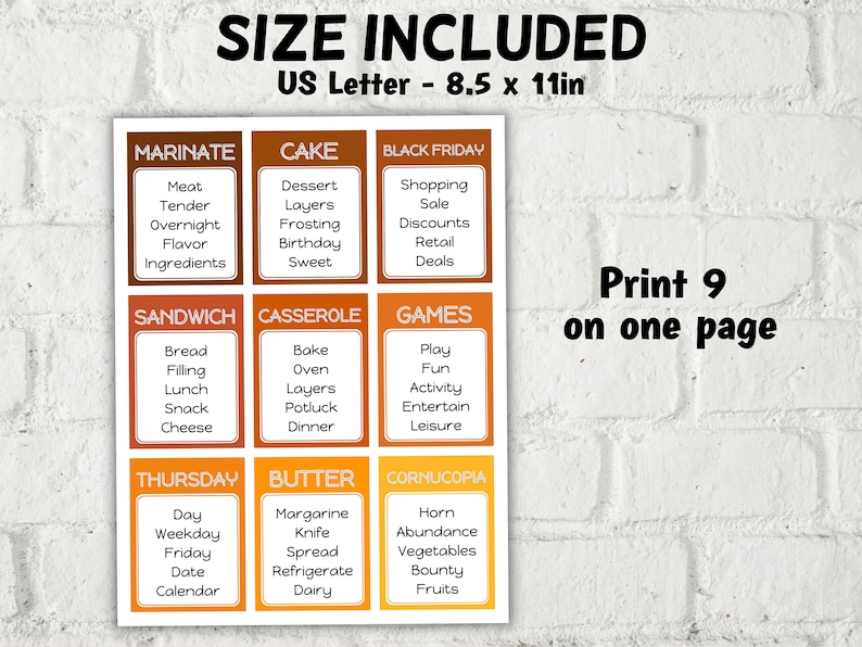 Thanksgiving Taboo Game, Fall Autumn Words Card Game, Family Reunion ...