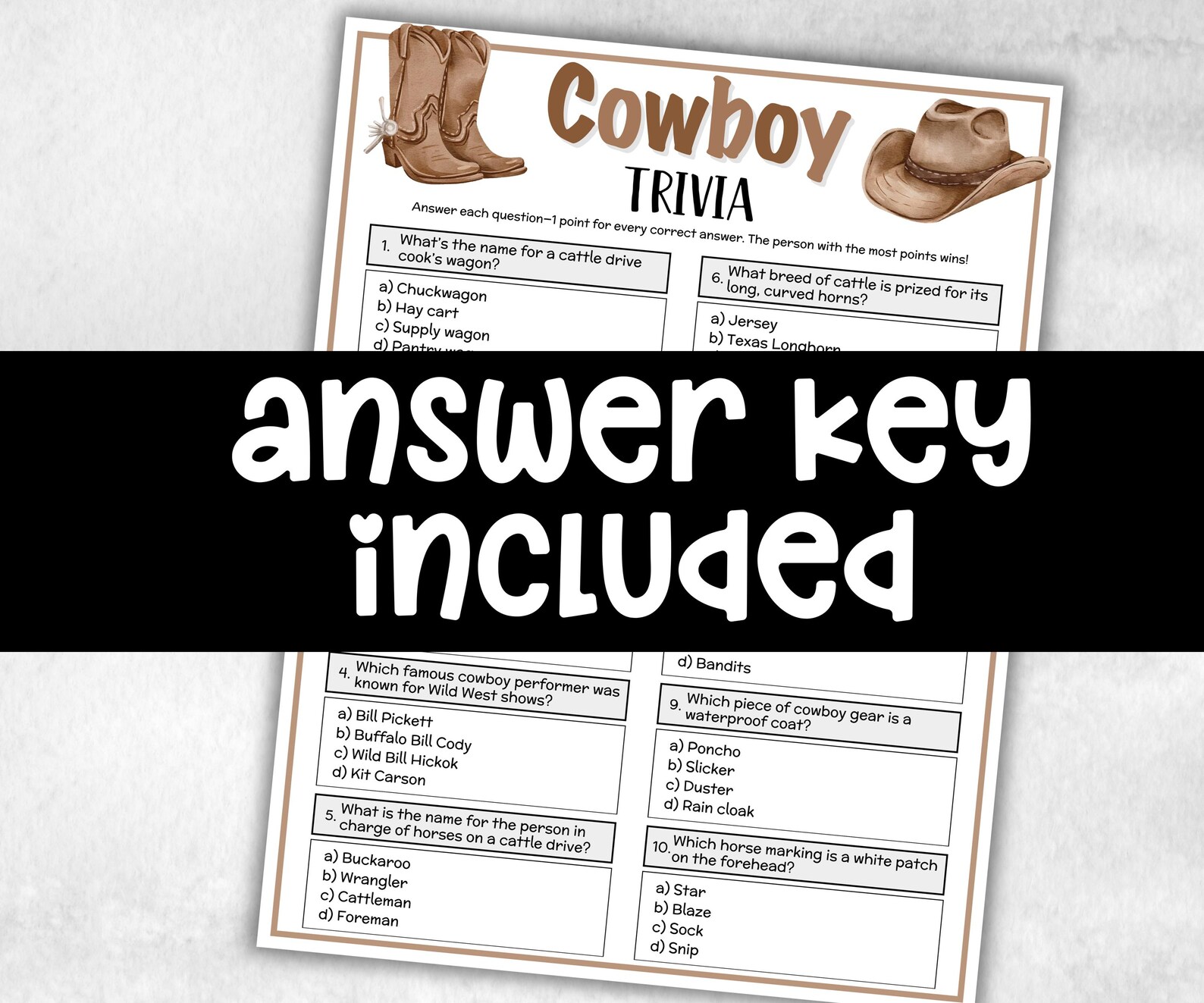Cowboy Trivia Party, Rodeo Themed Birthday, Trivia Night, Game for ...