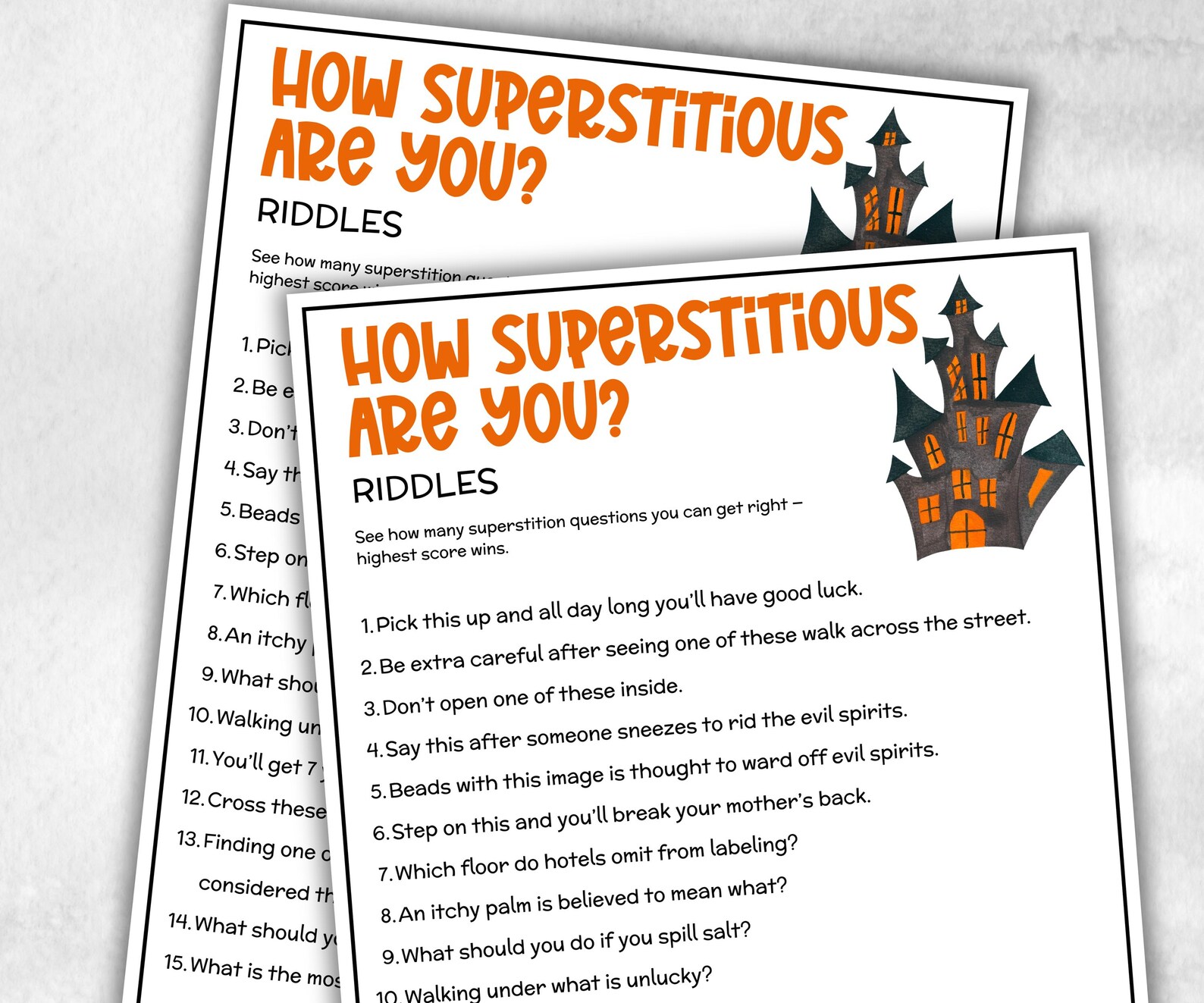 Halloween Superstitions Trivia, Printable Party Game, Halloween Trivia ...