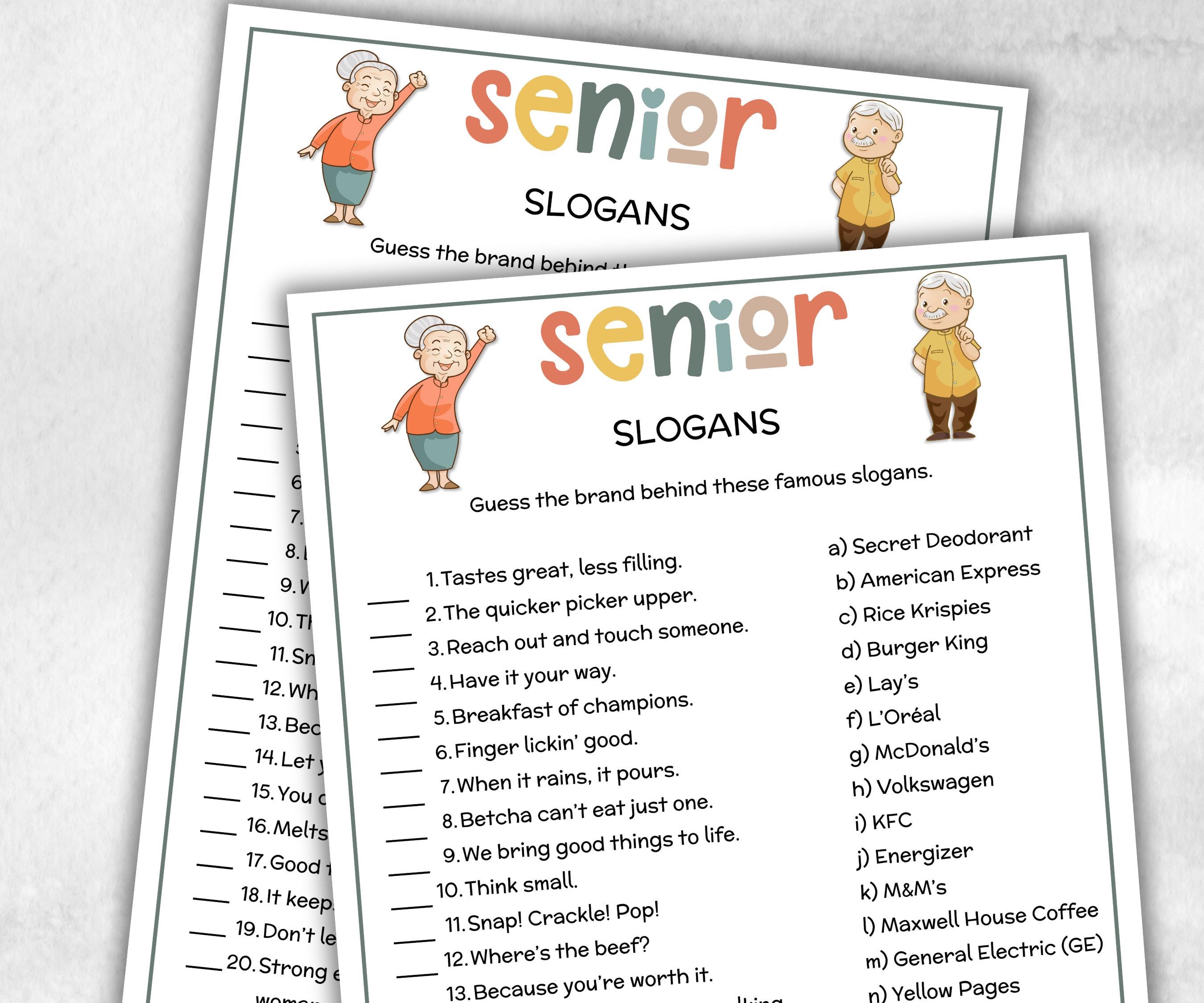 Senior Slogan Game, Family Game Night, Dementia Activity, Retirement ...
