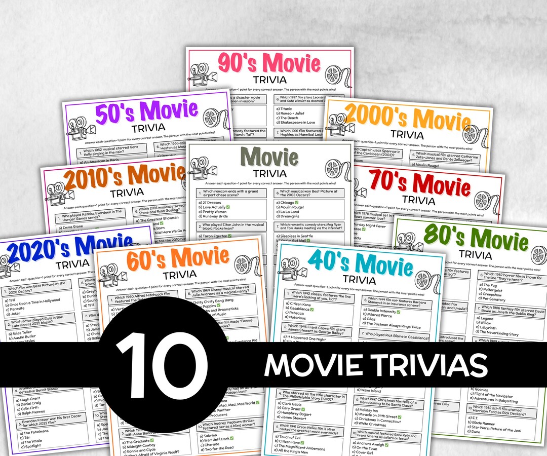 Decades Movie Trivia Bundle, Kid Teen Adult Movie Quiz, Silver Screen ...
