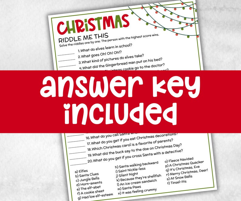 Christmas Riddles Trivia, Printable Activity, Party Game, Xmas Santa ...