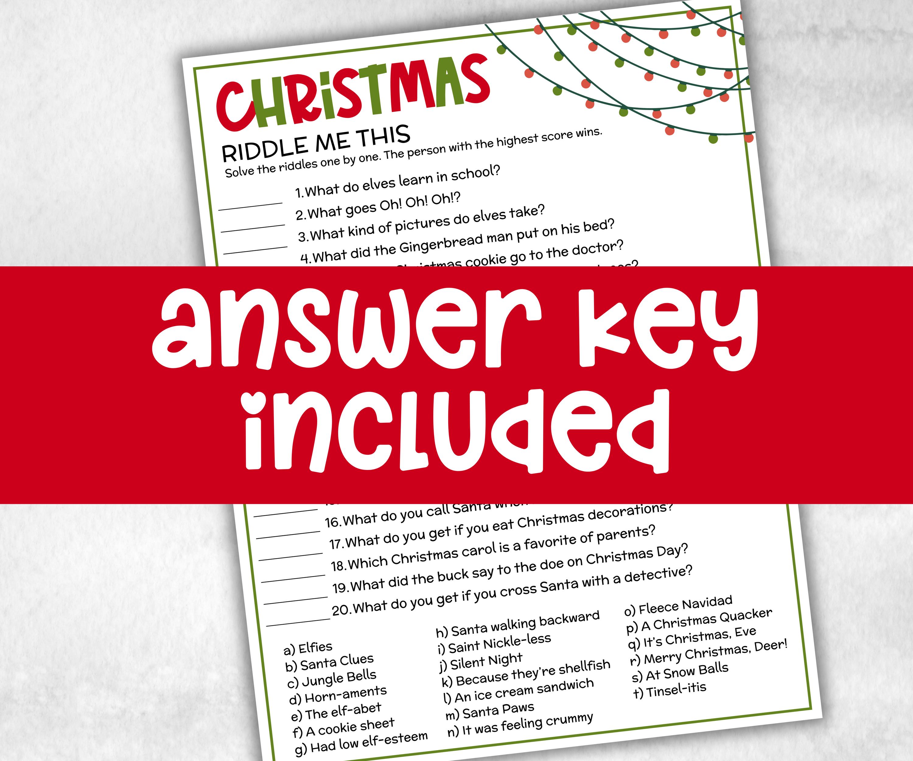 Christmas Riddles Trivia, Printable Activity, Party Game, Xmas Santa ...