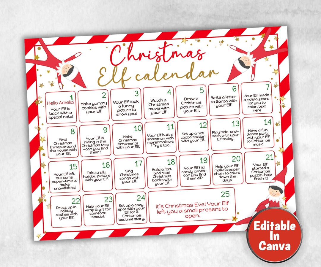 Elf Advent Planner, Christmas Elf Countdown, Christmas Activities, Kids ...
