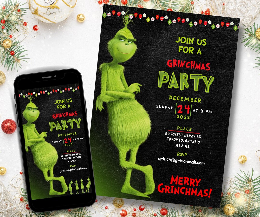 Christmas Party Invitation | Grinch Party Ideas | Grinch Christmas ...