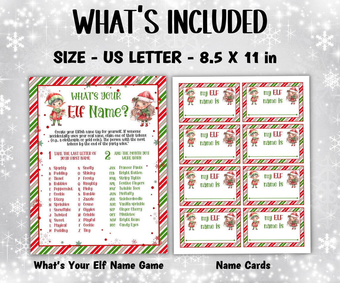 What's Your Elf Name, Elf Name Tag Game, Kids Christmas, Elf Name Board ...