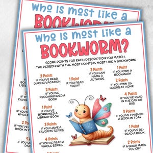 Who is Most Like a Bookworm, Book Club Games, Library Party, Book Club ...