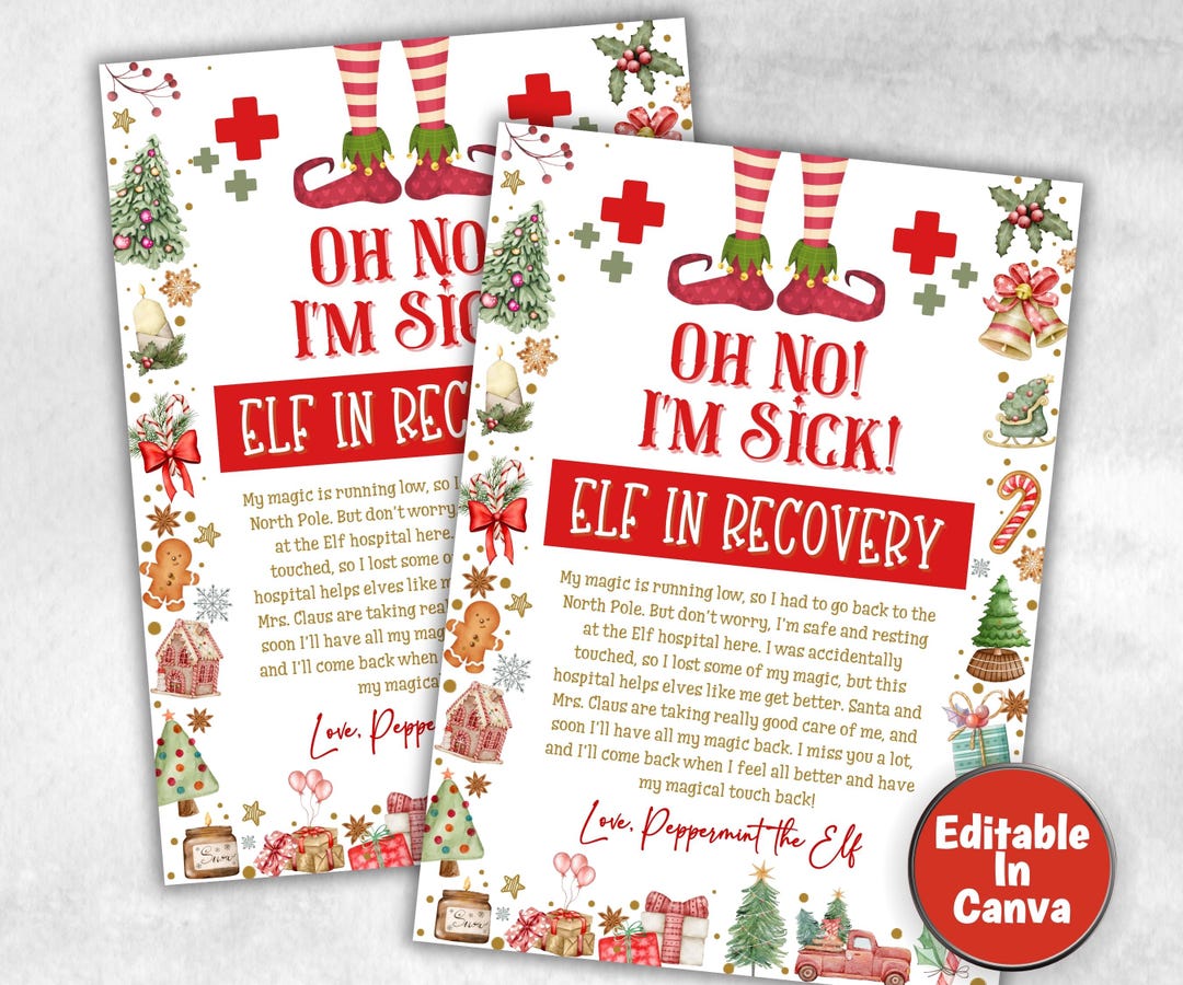 Editable Elf Recovery Letter, Oh No I’m Sick Editable, Kids Elf ...
