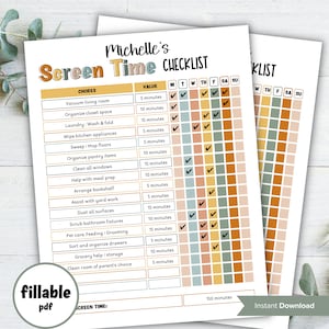 Editable Screen Time Tracker, Chore Chart for Kids, Screentime ...