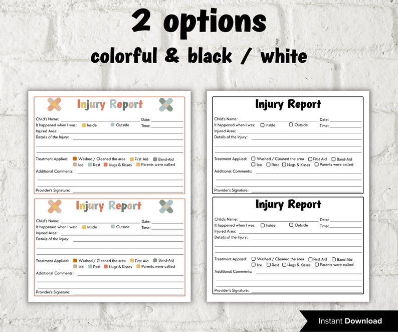 Home Daycare Ouch Report I Injury Report I Incident Report Form I Child ...