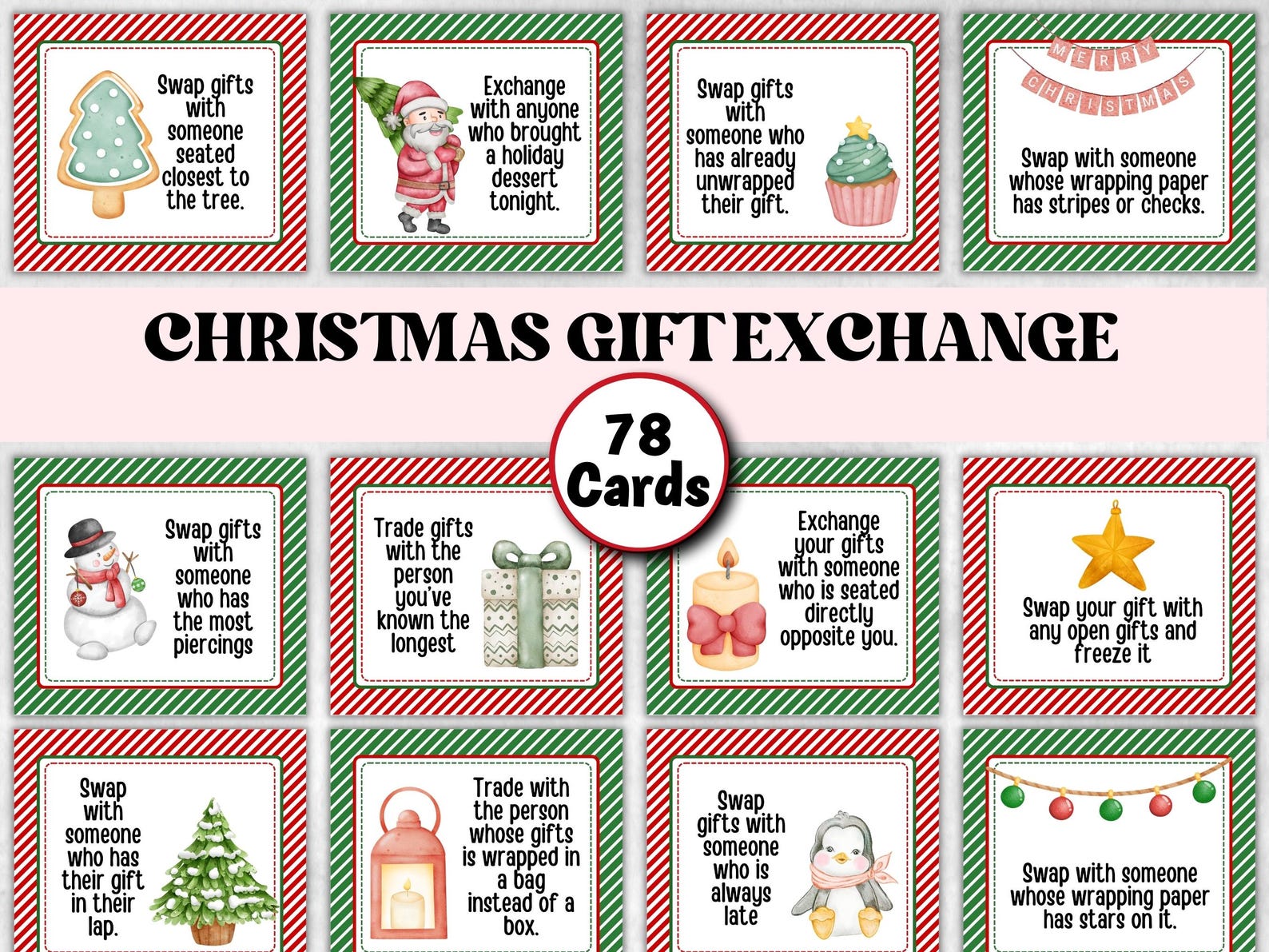 Classroom Xmas Activity, Gift Exchange Game Cards, White Elephant Gift ...