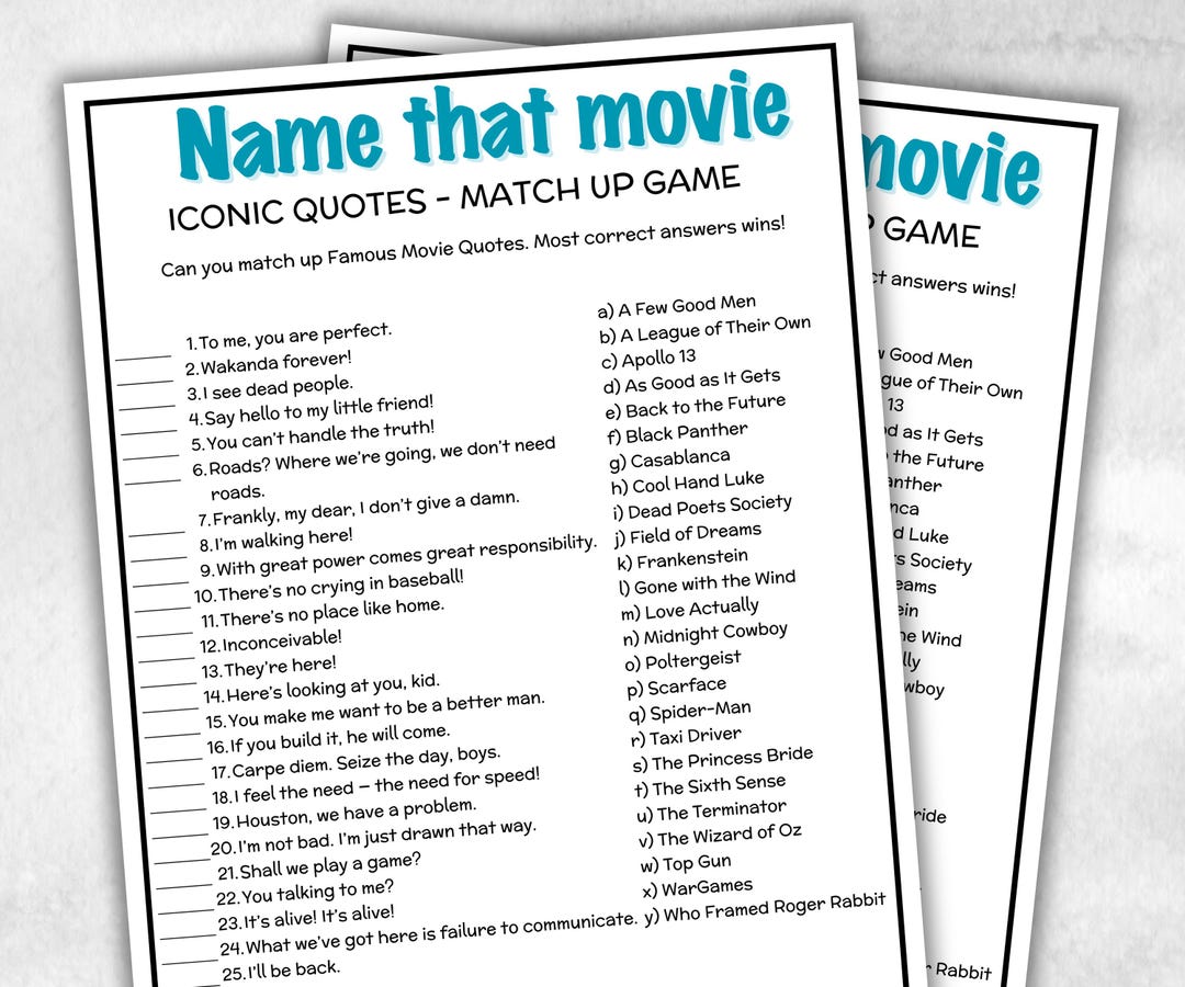 Name That Movie Game, Movie Quote Memory, Silver Screen Quiz, Movie ...