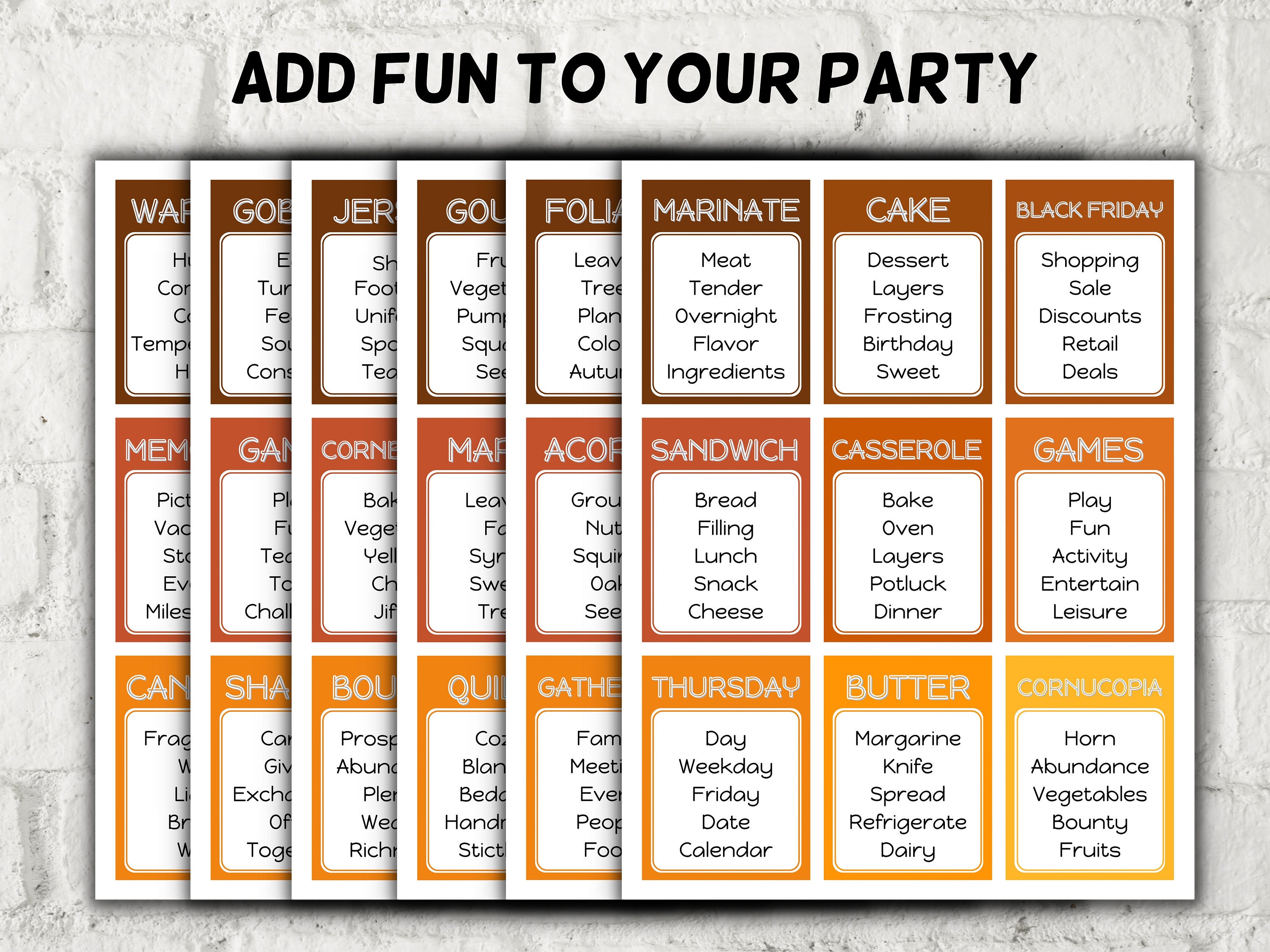 Thanksgiving Taboo Game, Fall Autumn Words Card Game, Family Reunion ...