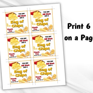 Bag of Chips Teacher Appreciation Treat Tag, End of Year Snack Tag ...