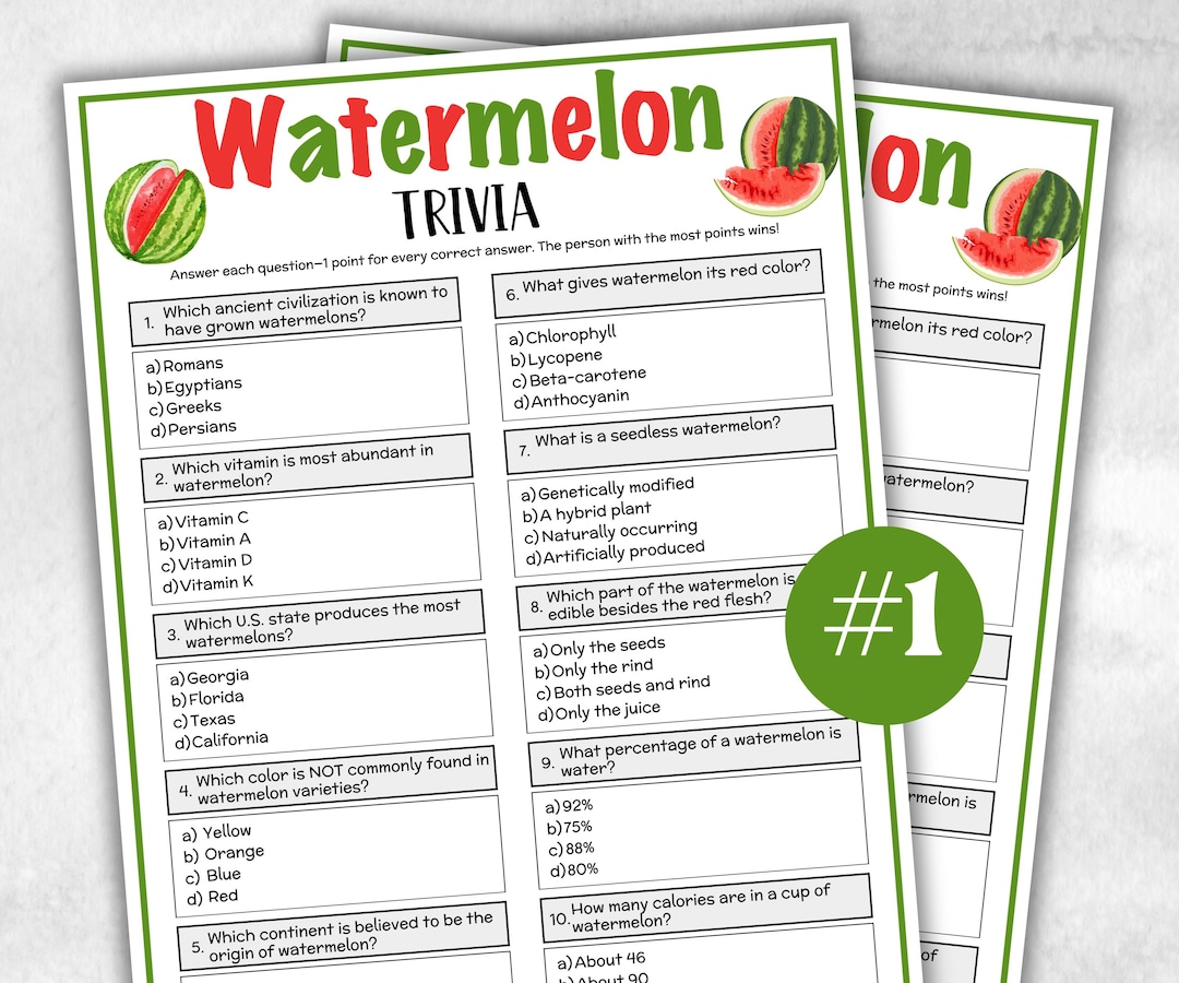 Printable Watermelon Trivia, Watermelon Theme Birthday Activity ...