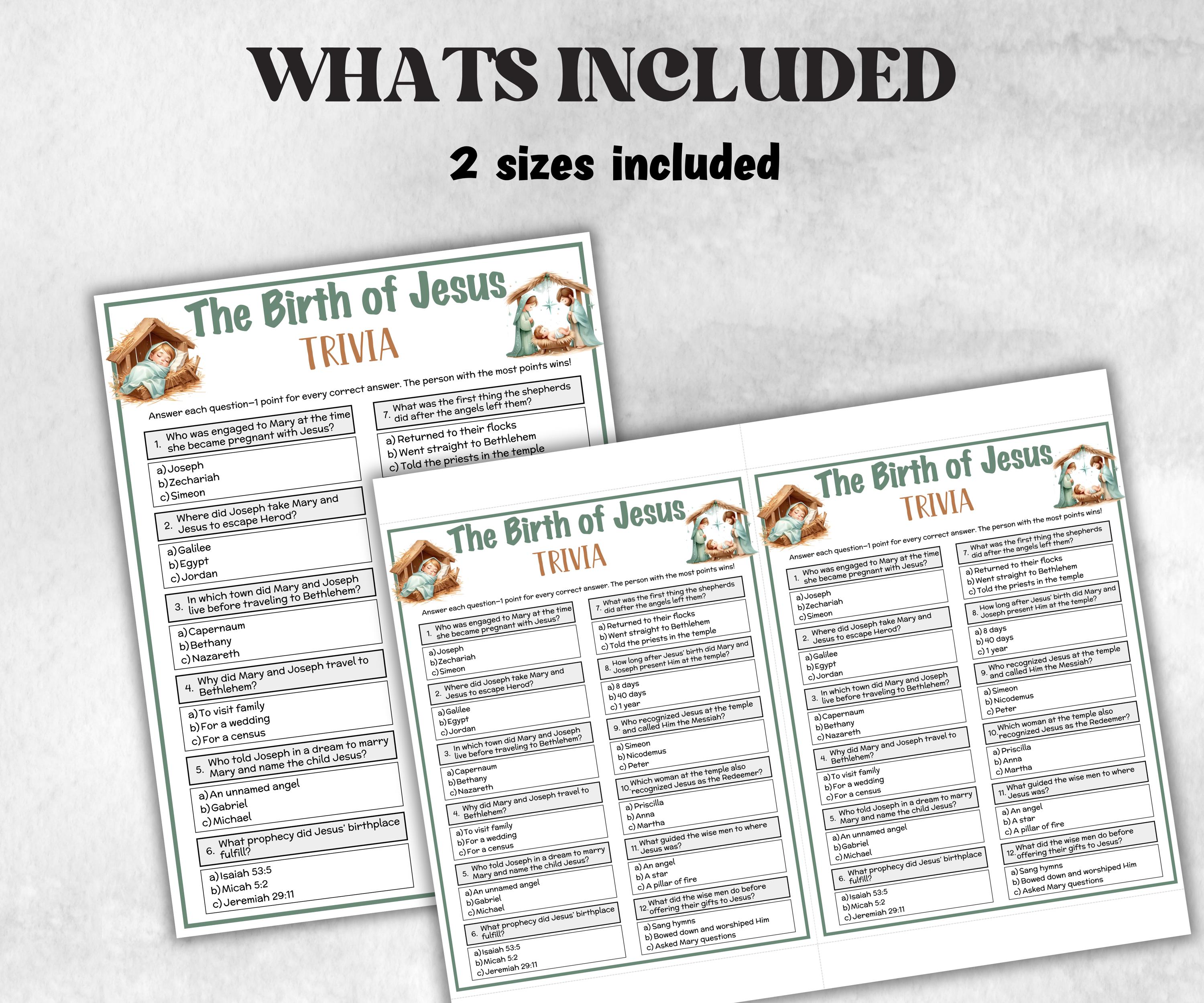 The Birth of Jesus Printable Trivia for Kid, Old Testament Activity ...