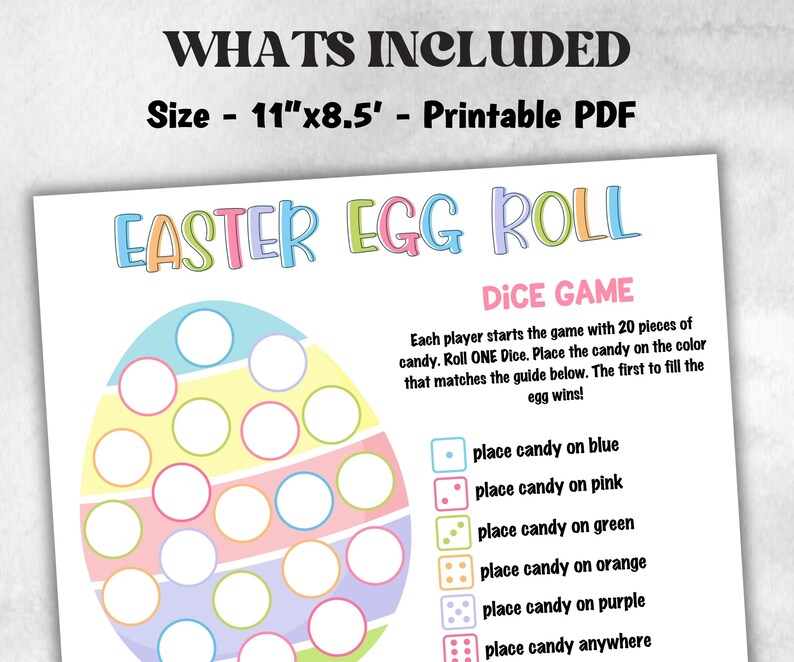 Easter Egg Roll - Easter Printable Game, Roll A Dice Activity, Fun ...
