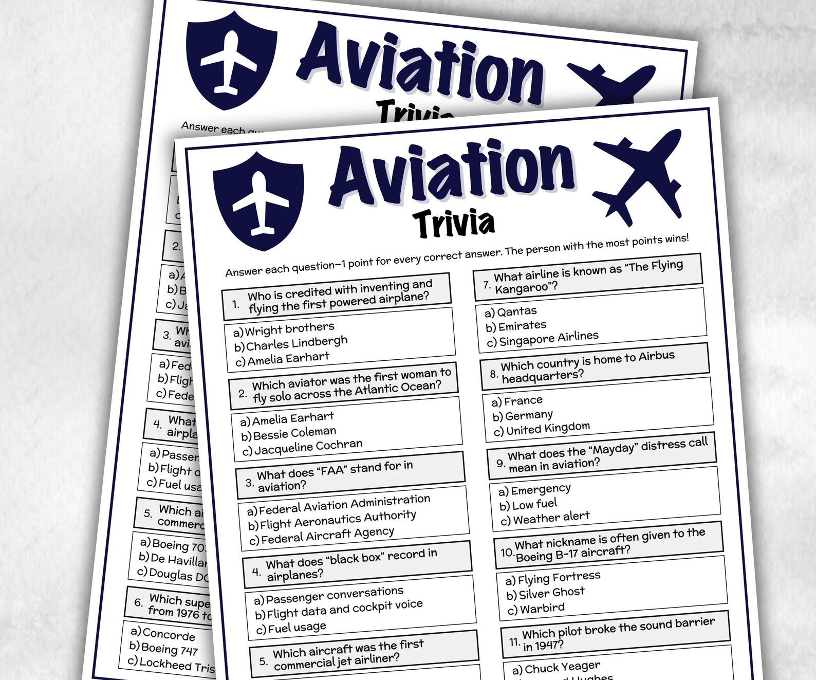 Printable Aviation Trivia, Airplane Birthday, Aviation Baby Shower ...