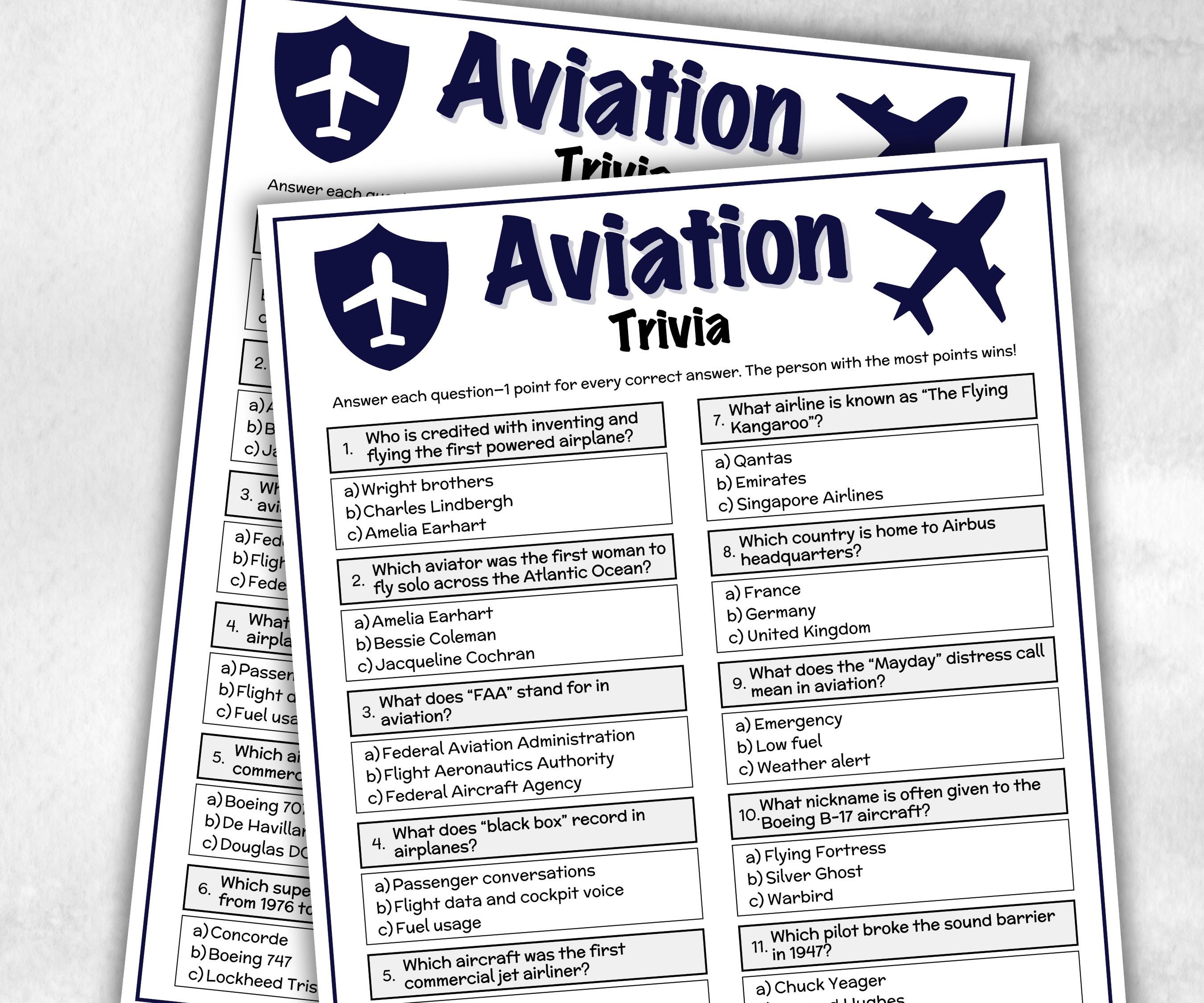 Printable Aviation Trivia, Airplane Birthday, Aviation Baby Shower ...