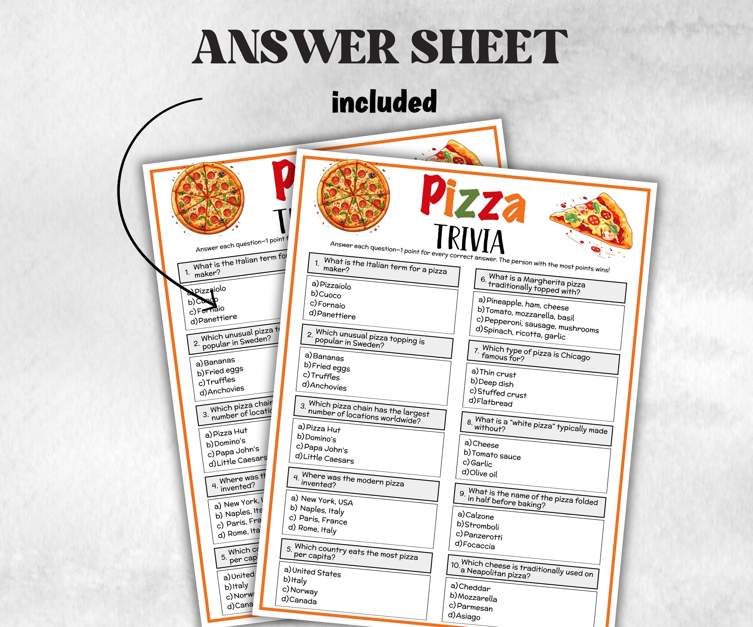 Printable Pizza Trivia, Pizza Theme Birthday Activity, Family Reunion ...