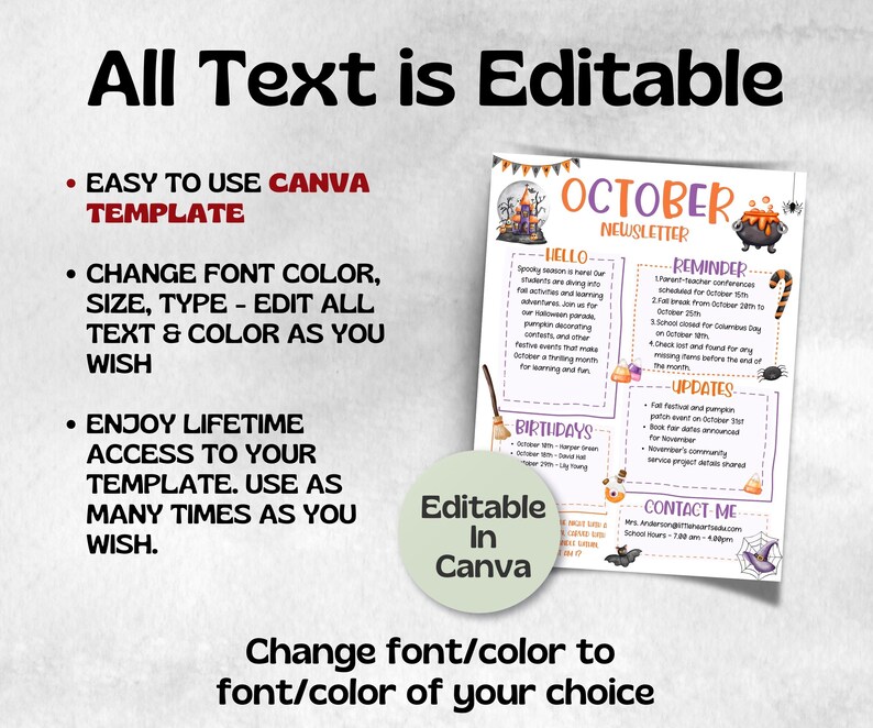 October Halloween Classroom Newsletter, Daycare Newsletter Canva ...