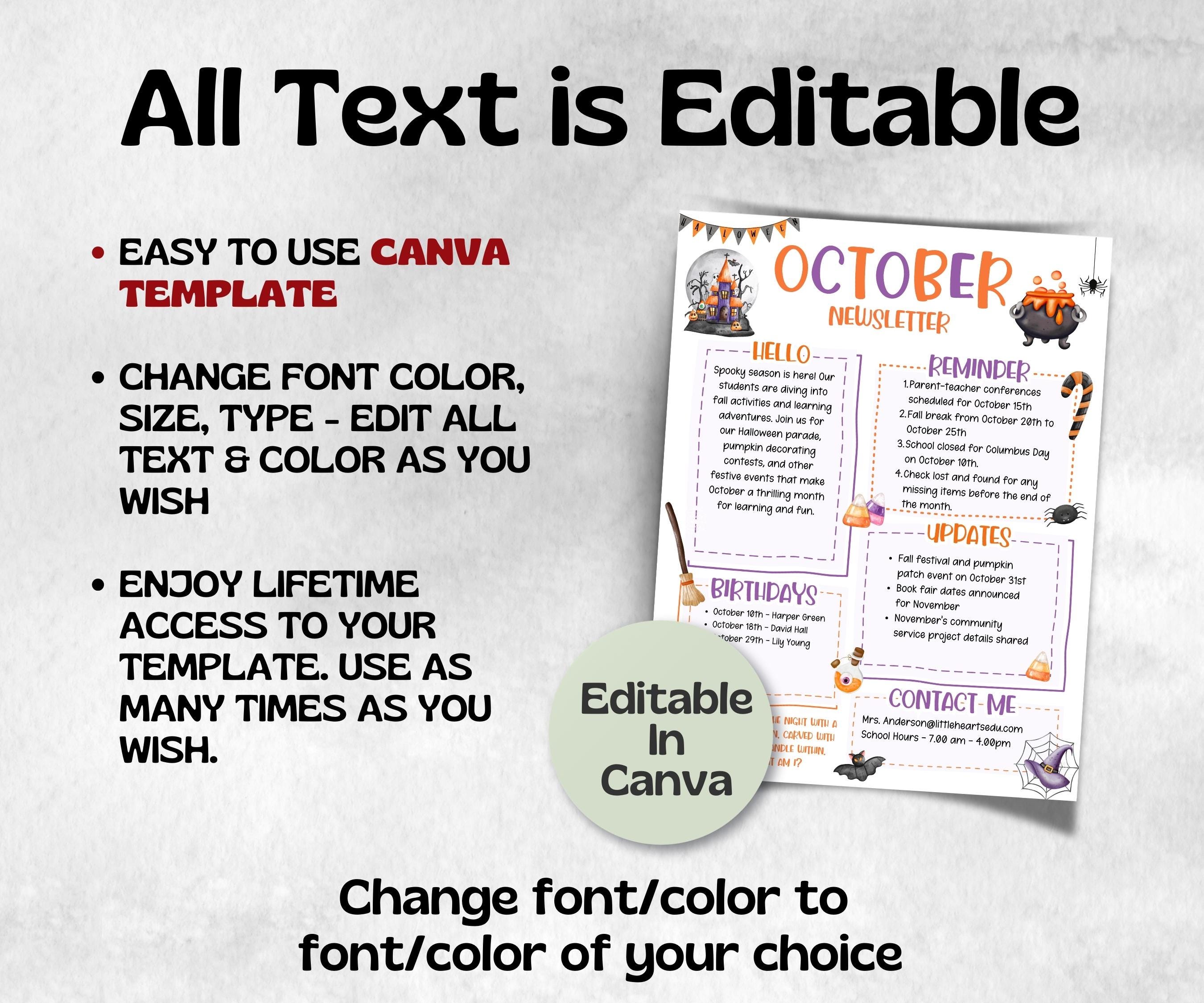October Halloween Classroom Newsletter, Daycare Newsletter Canva ...
