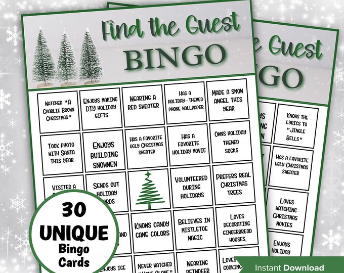 Find the Guest Christmas Game, Find the Guest Bingo, Christmas Party ...