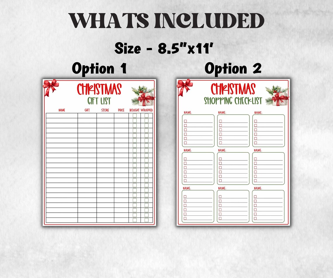 Printable Christmas Gift List, Holiday Shopping Budget Tracker ...