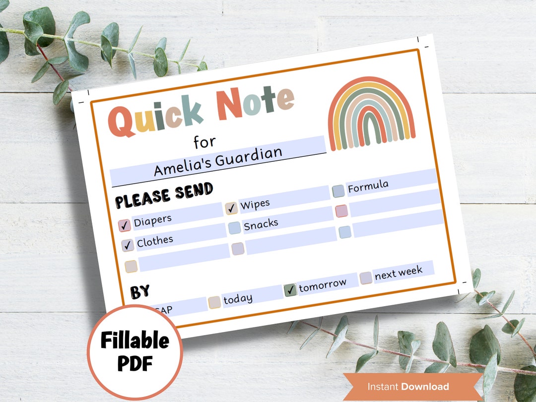 Editable Daycare Quick Note, Boho Rainbow Daycare Card, Communication ...