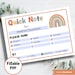 Editable Daycare Quick Note, Boho Rainbow Daycare Card, Communication ...
