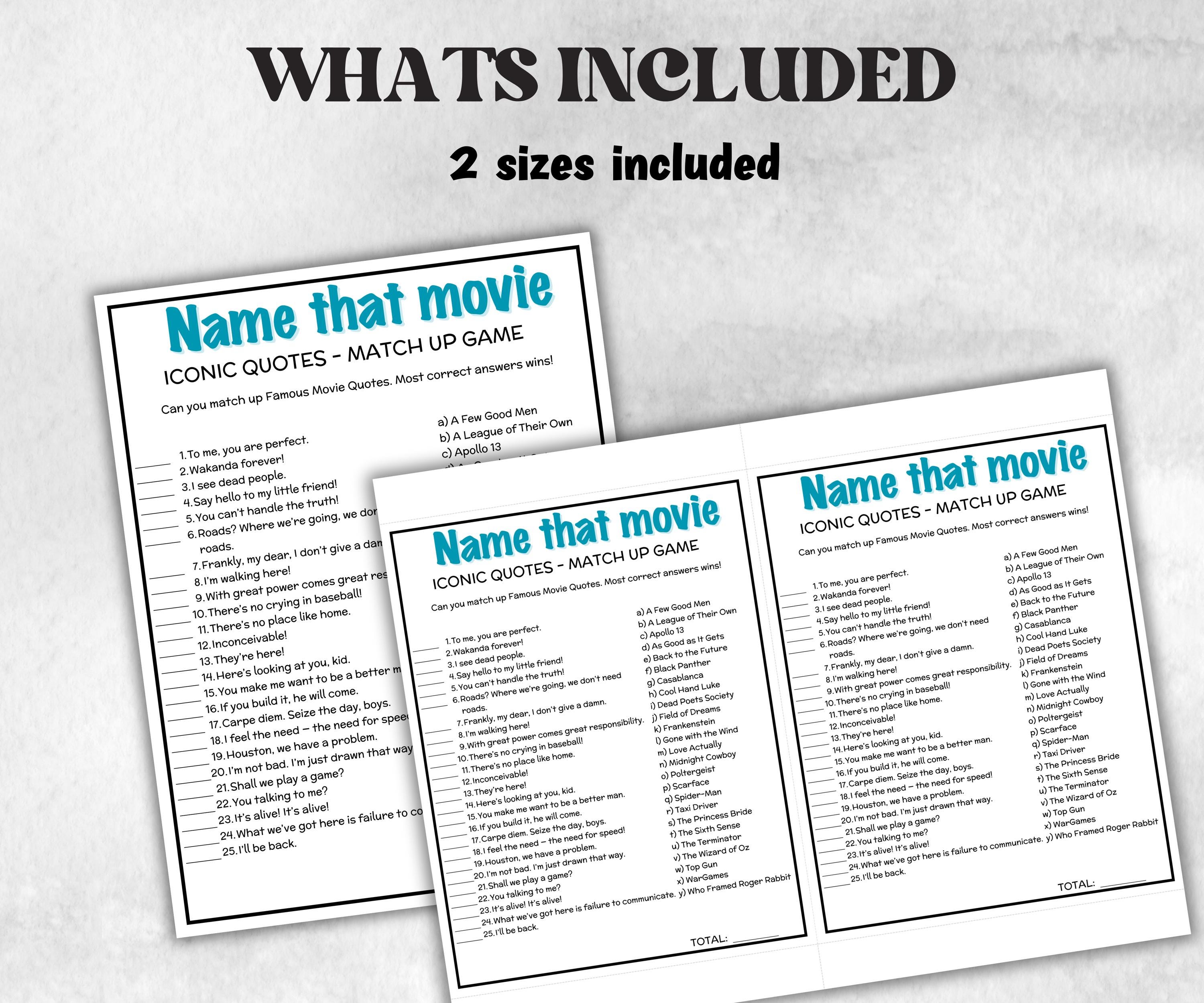 Name That Movie Game, Movie Quote Memory, Silver Screen Quiz, Movie ...