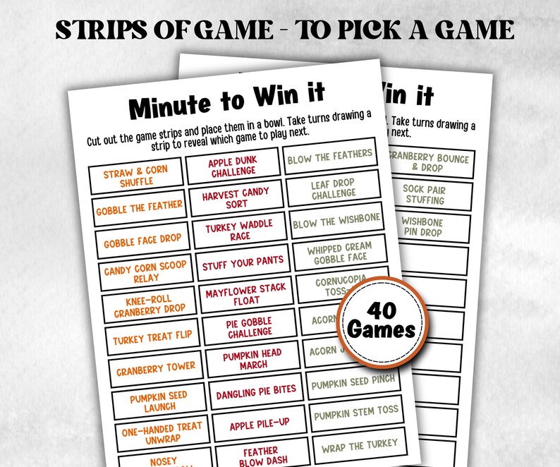 Thanksgiving Minute to Win It Activity, Printable Friendsgiving ...