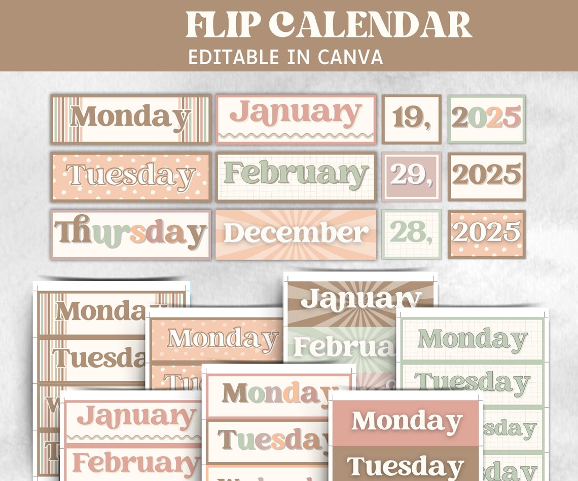 Neutral Classroom Organization Bundle, Flip Calendar, Desk Tags ...