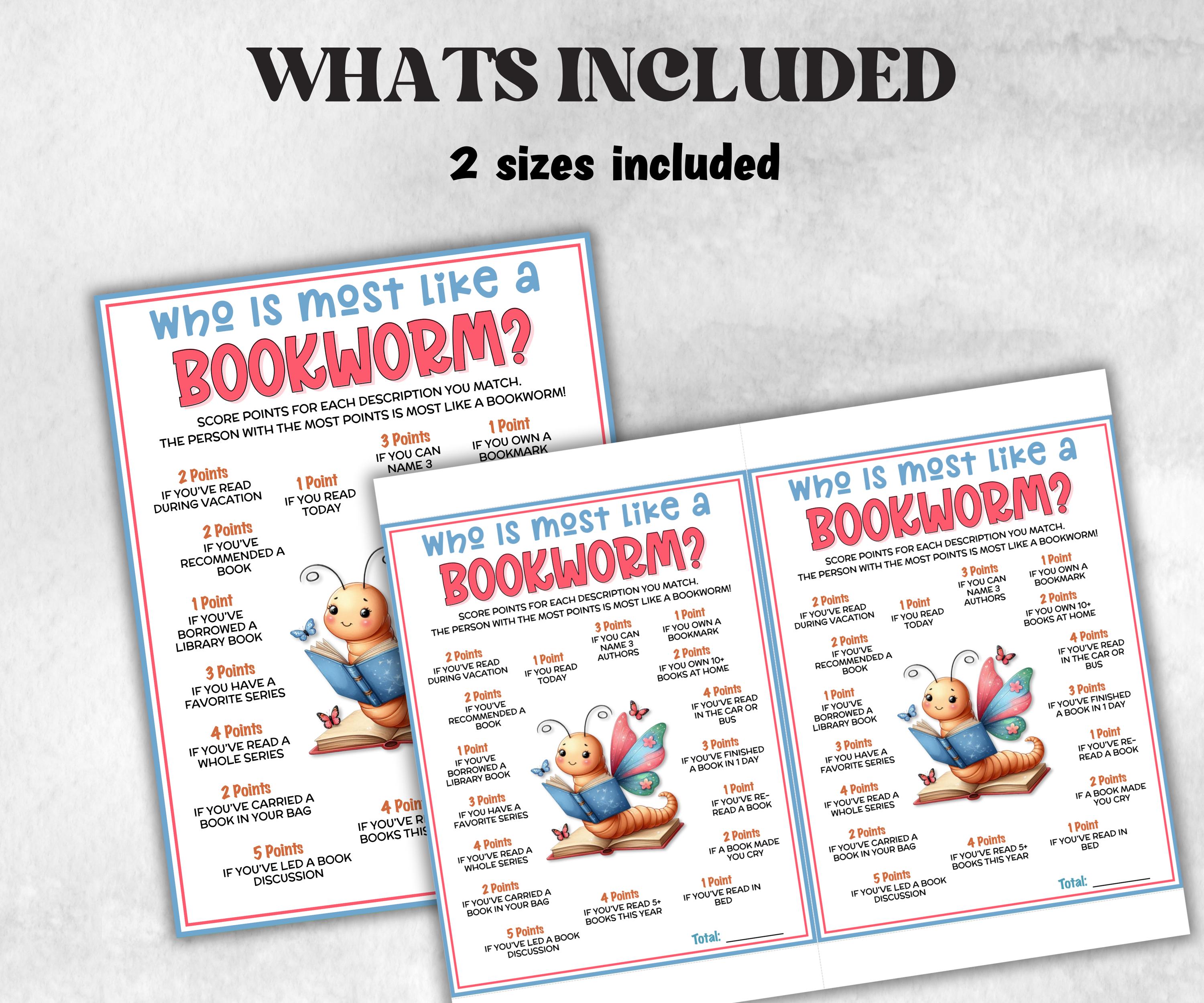 Who is Most Like a Bookworm, Book Club Games, Library Party, Book Club ...