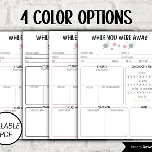 Fillable Editable Substitute Teacher Notes I While You Were Away I ...
