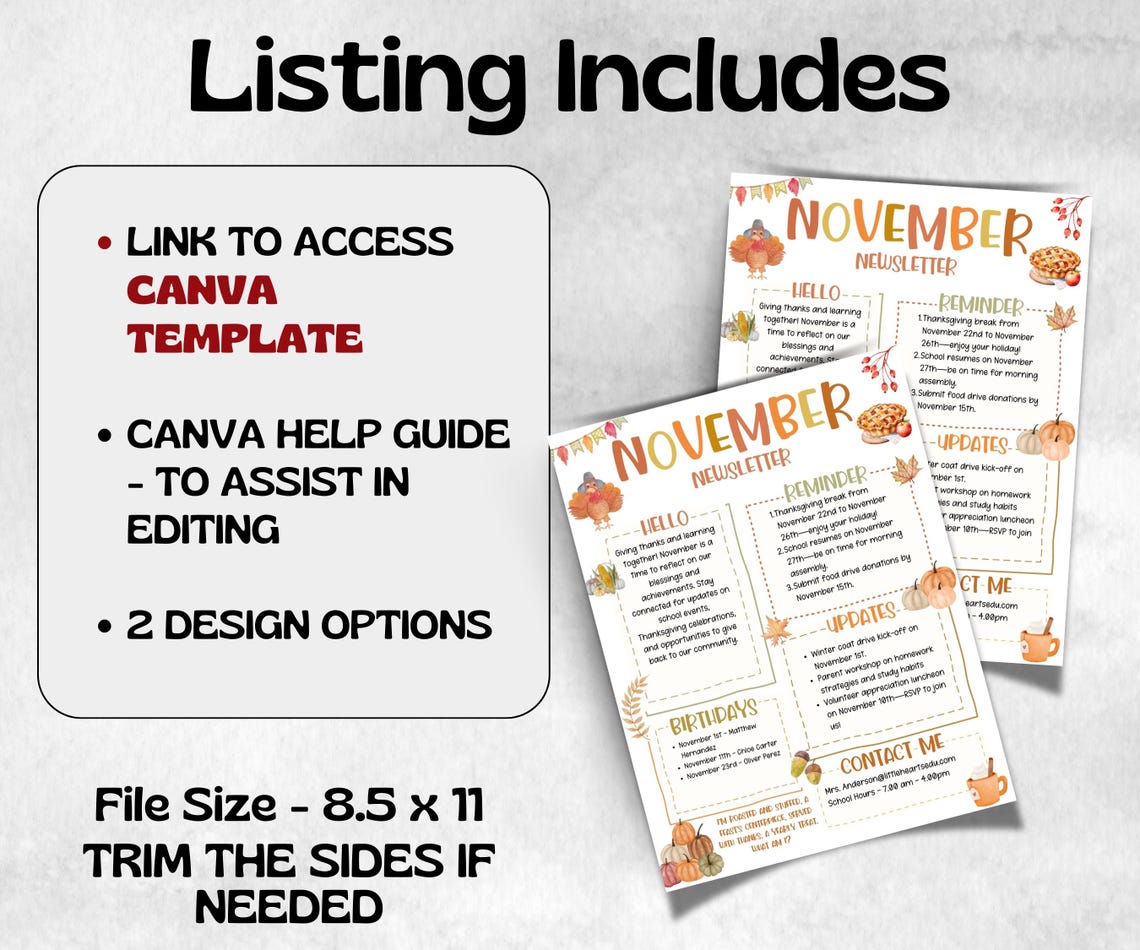 Thanksgiving November Classroom Newsletter, Parent Communication ...