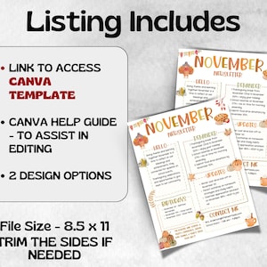 Thanksgiving November Classroom Newsletter, Parent Communication ...