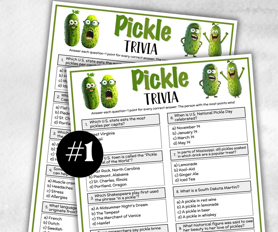 Printable Pickle Trivia, Support Pickle Theme Birthday, Seniors Trivia ...