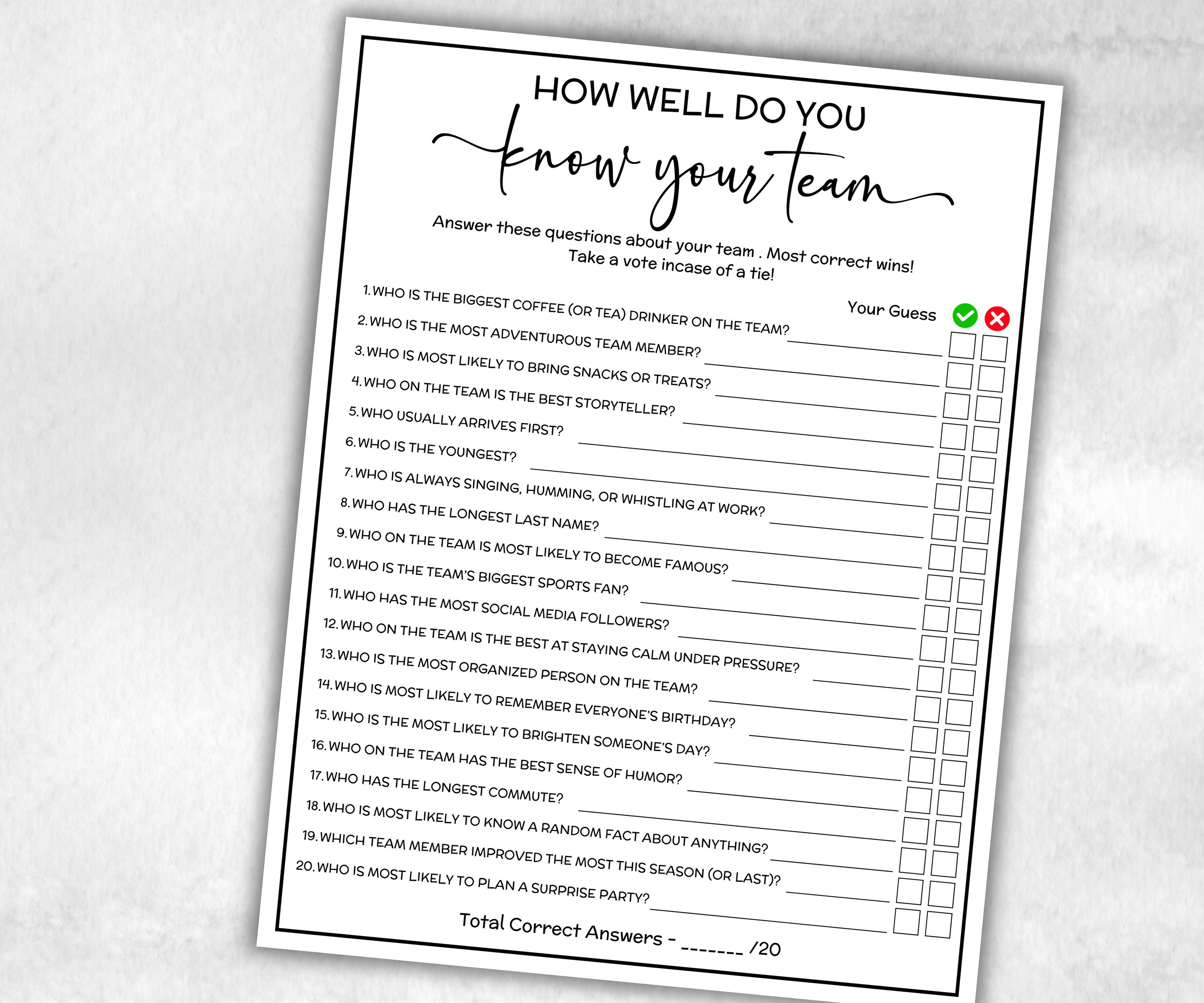 Office Team Building Games, How Well Do You Know Your Team,coworker ...