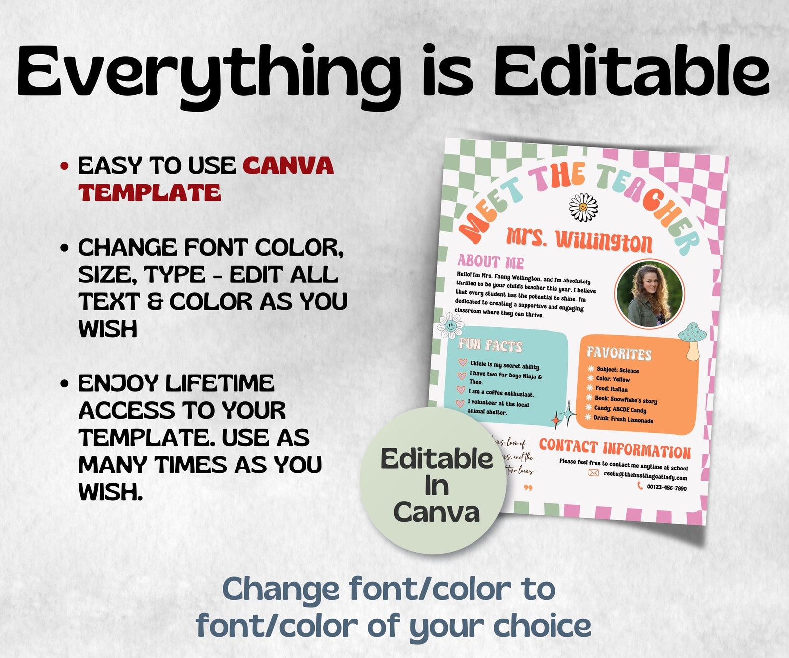 Groovy Meet the Teacher Canva Editable Template, Teacher Introduction ...