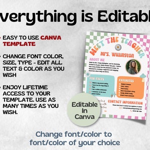 Groovy Meet the Teacher Canva Editable Template, Teacher Introduction ...