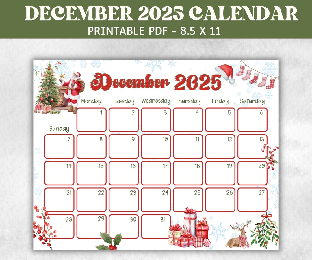Kids December 2025 Calendar, Printable 2025 Calendar, Homeschool ...