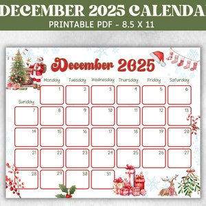 Kids December 2025 Calendar, Printable 2025 Calendar, Homeschool ...