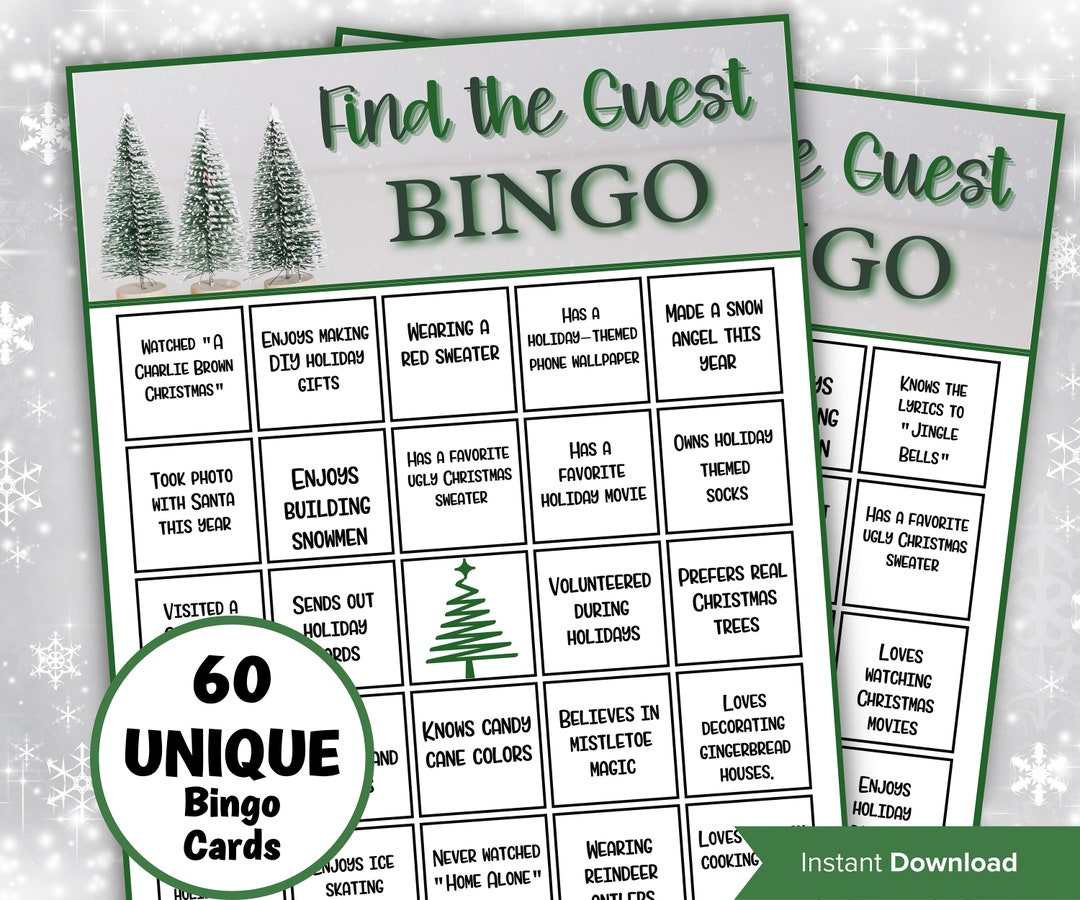 Find the Guest Christmas Bingo Game, Christmas Party Game, Find Someone ...