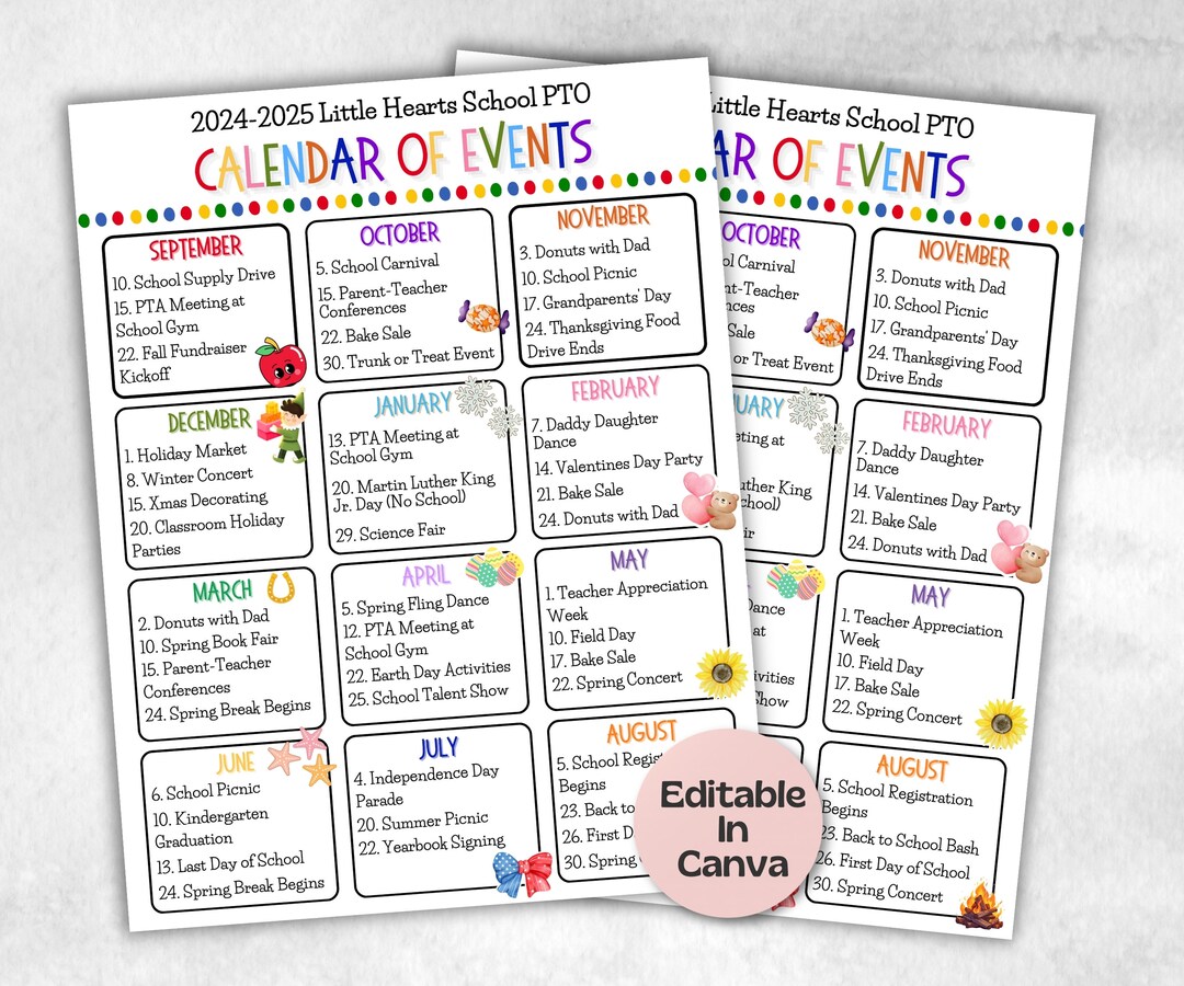 School Events Calendar Flyer, PTA Monthly Calendar, PTO Calendar ...
