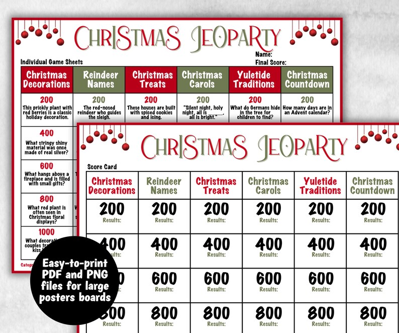 Christmas Jeopardy Activity, Printable Holiday Trivia, Coworkers ...