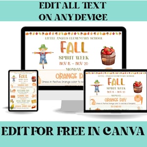 Customizable Fall Autumn School Spirit Week Flyer, PTO Schedule ...