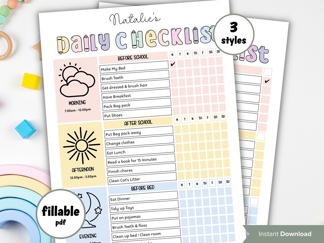 Routine Chart |chore Chart | Printable Daily Routine | Daily Checklist ...