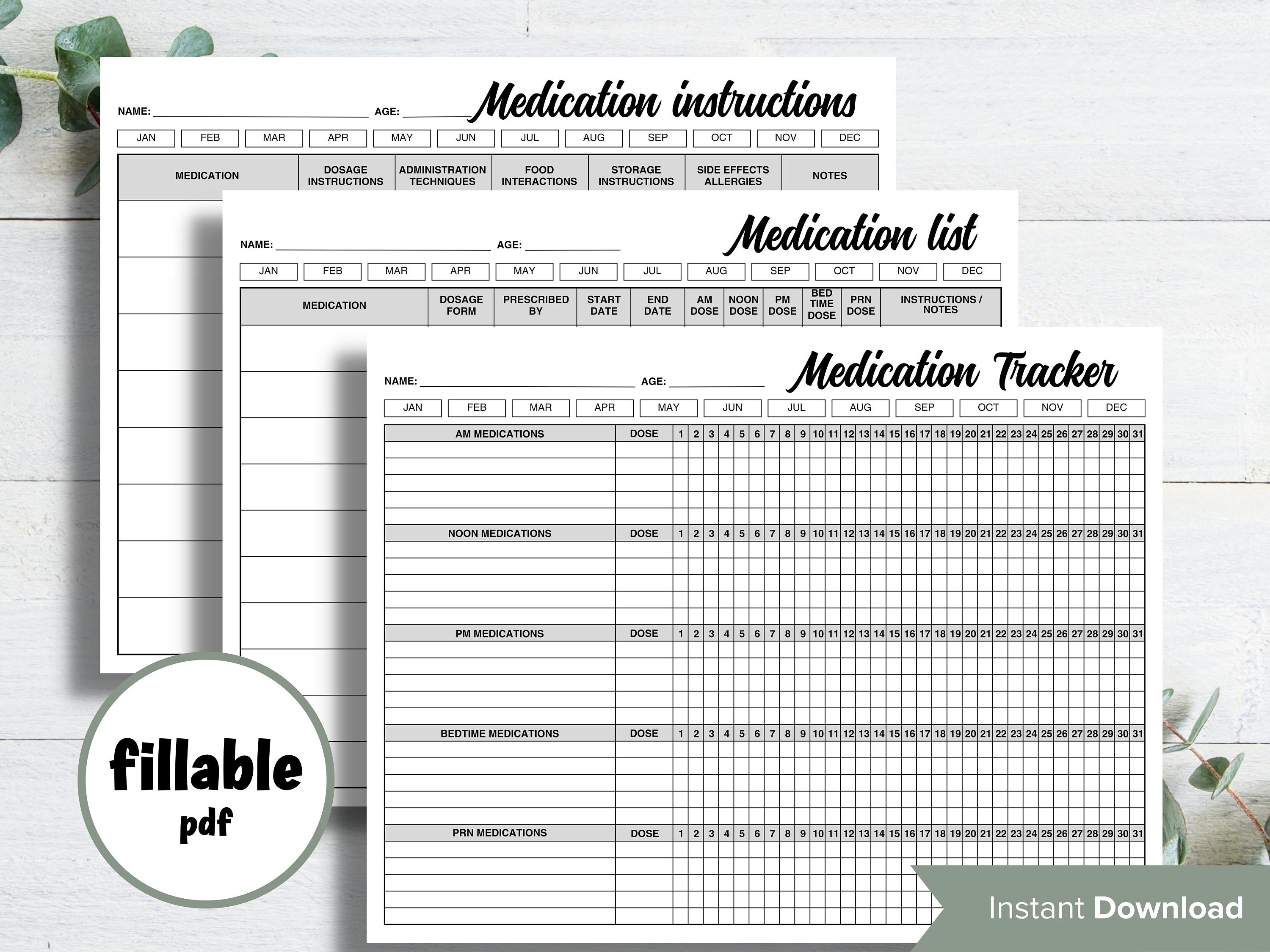 Daily Monthly Medication Tracker I Medication Log I Daily Medication ...